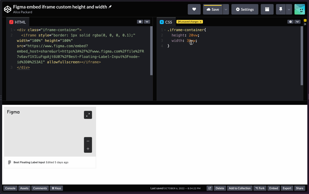 How to customize the size of Figma embed iframes
